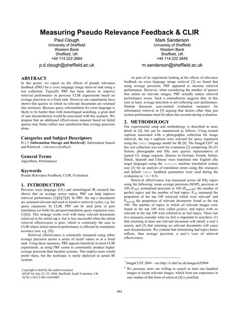Pdf Measuring Pseudo Relevance Feedback And Clir