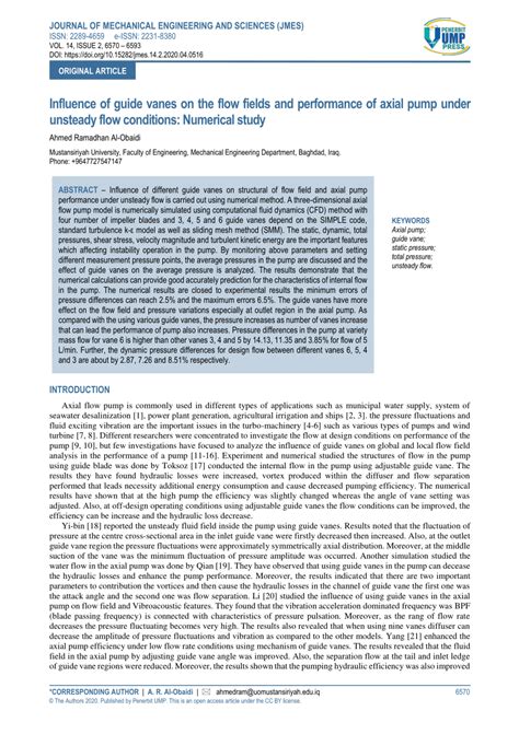 Pdf Influence Of Guide Vanes On The Flow Fields And Performance Of Axial Pump Under Unsteady