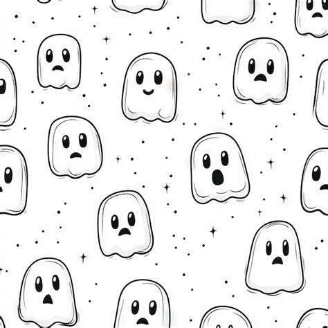 An Elegant Black And White Pattern Of Ghosts Doodling On A White