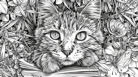 Adult Coloring Drawing Of A Cute Cat Demonstrating Feather Coloring