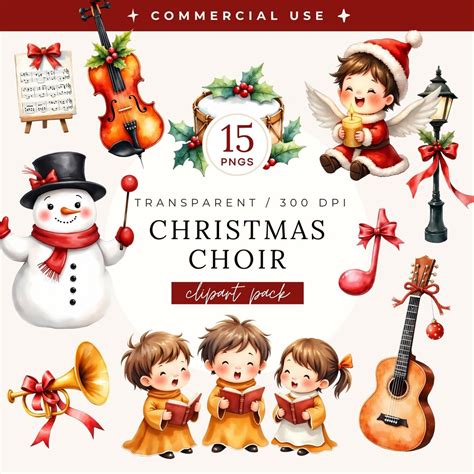 Christmas Choir Clipart Pack Watercolor Singing Carols Vintage Church