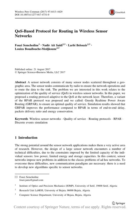 Qos Based Protocol For Routing In Wireless Sensor Networks Request Pdf
