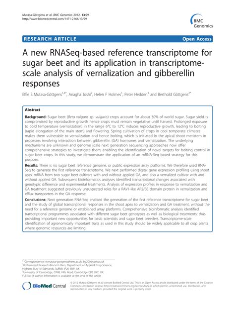 Pdf A New Rnaseq Based Reference Transcriptome For Sugar Beet And Its