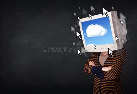 Woman With Monitor Screen And Cloud Computing On The Screen Stock Illustration Illustration Of