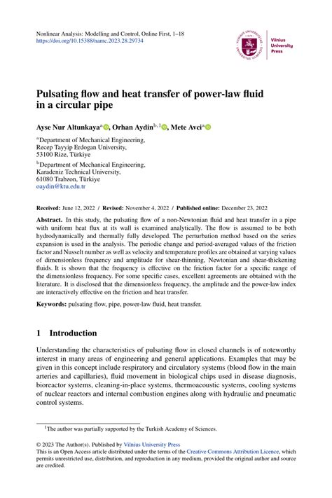 pdf pulsating flow and heat transfer of power law fluid in a circular