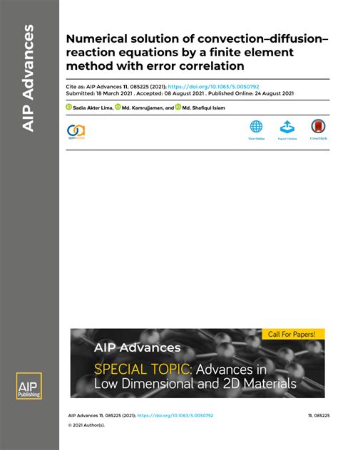 Pdf Numerical Solution Of Convection Diffusion Reaction Equations By A Finite Element Method