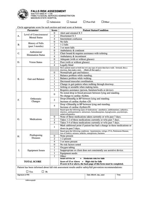 Falls Risk Assessment Printable Pdf Download