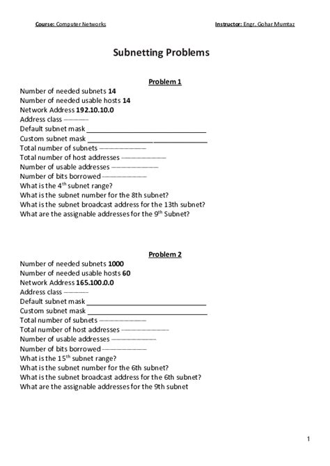 Pdf Subnetting Problems By Engr Gohar Mumtaz For Computer Networks20191211 60445 12ojjab