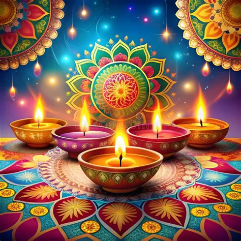 A Vibrant Deepavali Graphic Depicting Festive Lights Traditional Symbols Stock Illustration