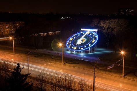 Кривой Рог, Ukraine - Illuminated Clock at Night