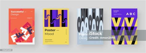 추상적인 기하학적 구성 그림이 있는 포스터 컬렉션입니다 0명에 대한 스톡 벡터 아트 및 기타 이미지 0명 3차원 형태 A4 용지 Istock