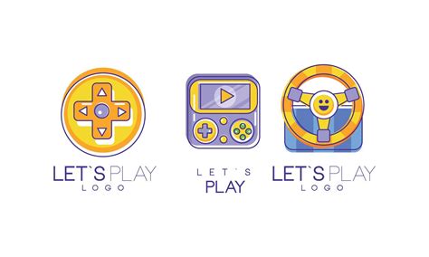 Lets Play Logo Design Collection Game Console Labels Illustration