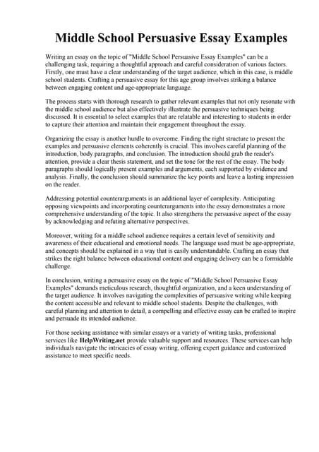 Middle School Persuasive Essay Examples Pdf