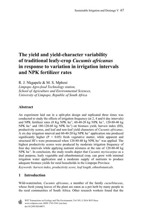 (PDF) The yield and yield-character variability of traditional leafy-crop Cucumis africanus in ...