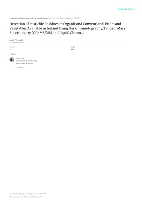 Pdf Detection Of Pesticide Residues In Organic And Conventional Fruits And Vegetables