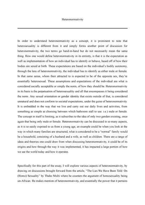 Understanding Sex Heteronormativity In Order To Understand