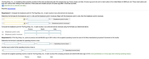 Solved Determine The Formulas For The Breakeven Point In Chegg