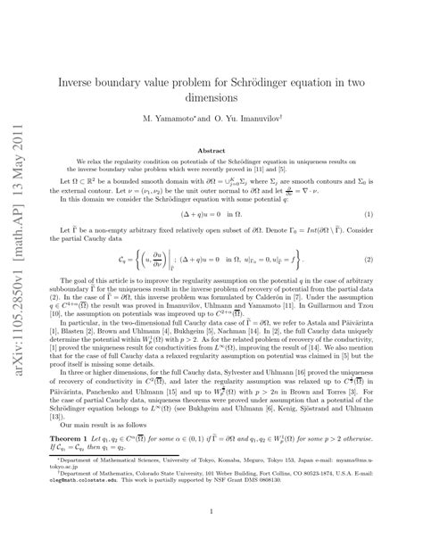 Pdf Inverse Boundary Value Problem For Schrödinger Equation In Two Dimensions