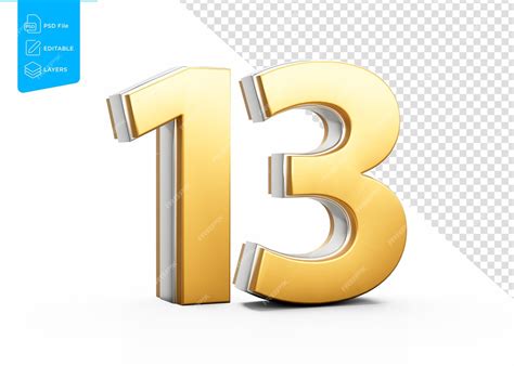 Golden Shiny 13 Digit Thirteen Number With Metallic Gleam On White