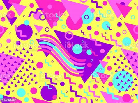 80년대 스타일의 매끄러운 기하학적 패턴 화려한 기하학적 모양 선전용 제품 포장지 및 인쇄의 디자인 벡터 그림 0명에 대한 스톡