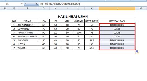 Rumus Excel Lulus Gagal Rumus If Excel Untuk Fungsi Logika Kumparan Rumus Excel Untuk