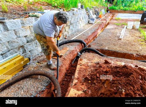 In Construction Process Drainage Pipes Are Installed Underground For