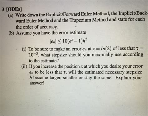 solved 3 [odes] a write down the explicit forward euler