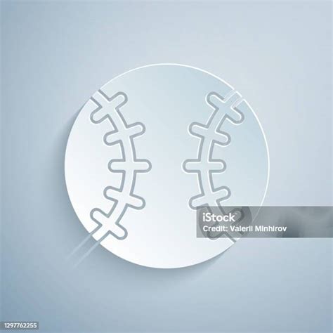 회색 배경에 격리 된 야구 공 아이콘을 잘라 종이 종이 아트 스타일 벡터 소프트볼 스포츠에 대한 스톡 벡터 아트 및 기타 이미지 소프트볼 스포츠 3차원 형태 가죽