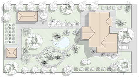 Top View Landscape Design Plan With House Courtyard Lawn Garage Highly
