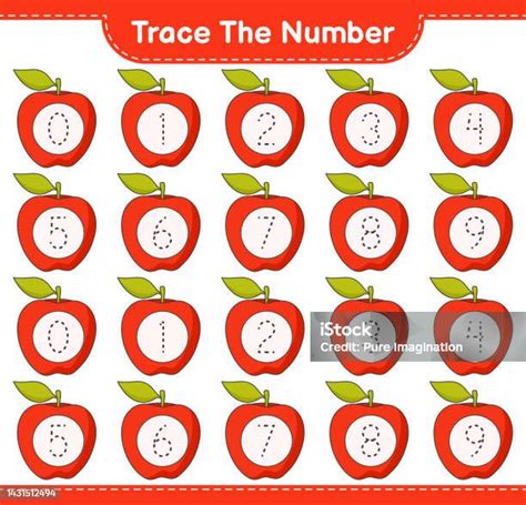 숫자를 추적합니다 애플과 숫자를 추적 교육 어린이 게임 인쇄 워크 시트 벡터 일러스트레이션 0에 대한 스톡 벡터 아트 및 기타 이미지 Istock