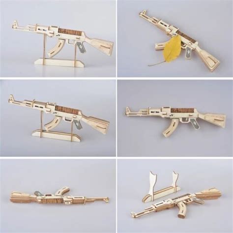 Rokr Diy Wooden Ak 47 Rifle 3d Model Puzzle Gun Model Building Hand
