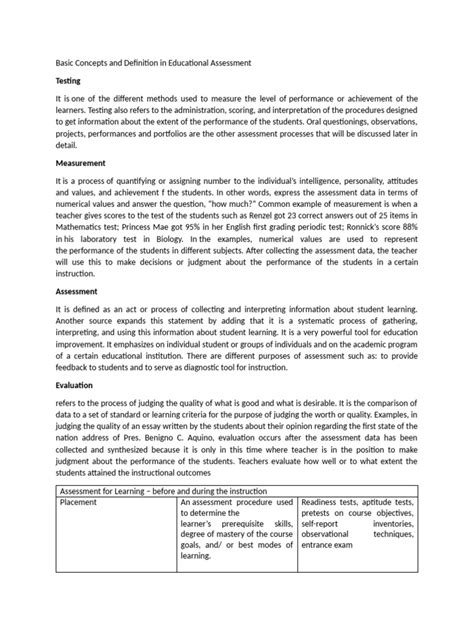 basic concepts and definition in educational assessment pdf