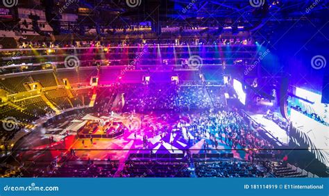 Big Concert With Huge Stage And Screens For Crowd With Light Show Stock