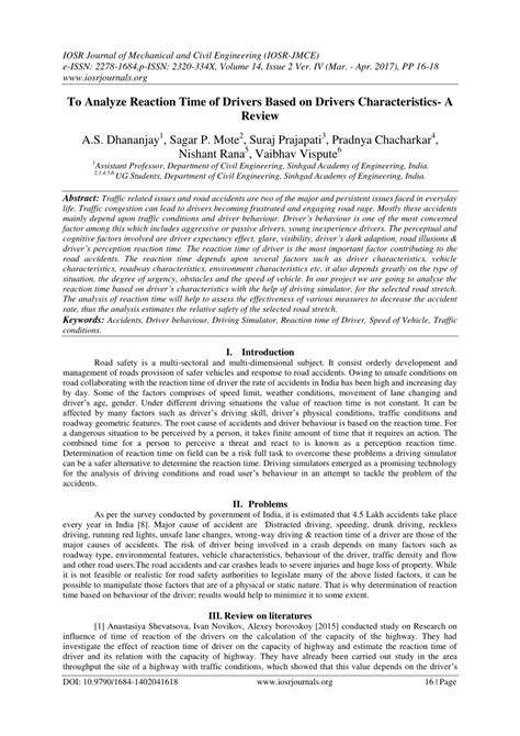 Pdf To Analyze Reaction Time Of Drivers Based On Drivers