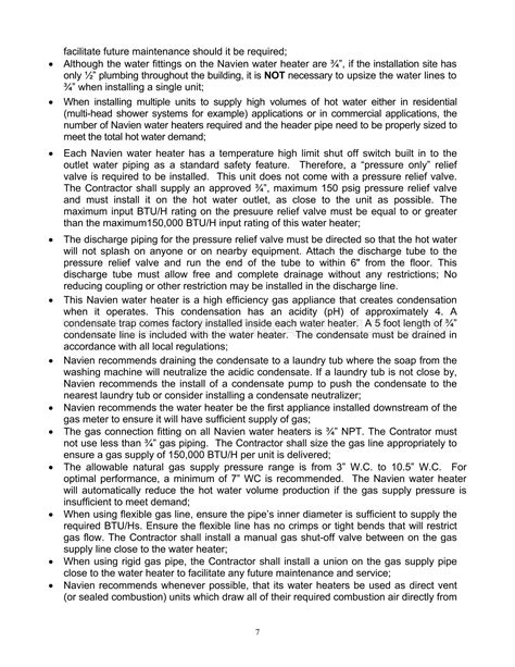 Navien Cr 180 T Creator Water Heater Specifications Sheet Water