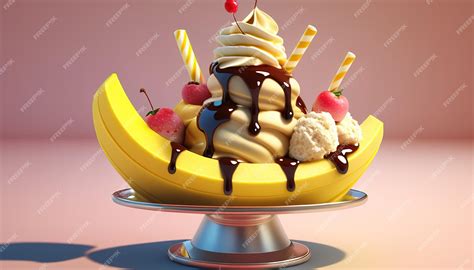 Premium Photo Banana Split Digital Art Illustration Generative Ai