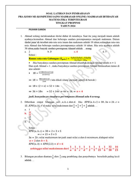 Soal Latihan Pra Ksmo Mi Prop 2024 Pdf