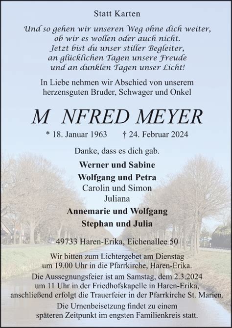 Traueranzeigen Von Manfred Meyer Noz Trauerportal