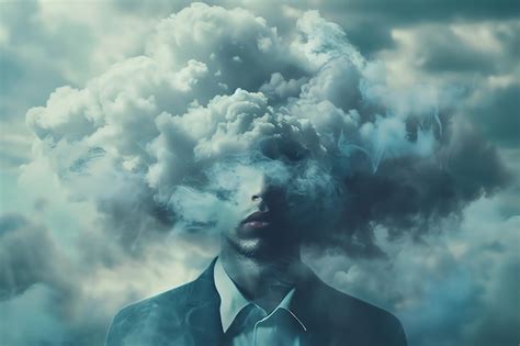 Premium Photo A Man With A Head In The Clouds That Says Smoke