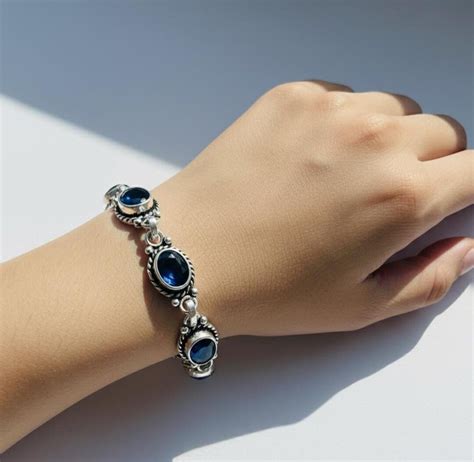 Handmade Blue Sapphire Sterling Silver Bracelet 925 Silver Jewelry Etsy