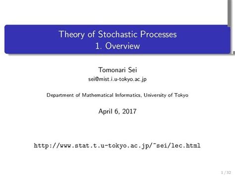 Pdf Theory Of Stochastic Processes 1 Overvieseilecohpsp1