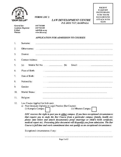 Revised Ldc Application Form Copy Page 1 Of 3 Form Ldc 2 Law Development Centre P Box 7117