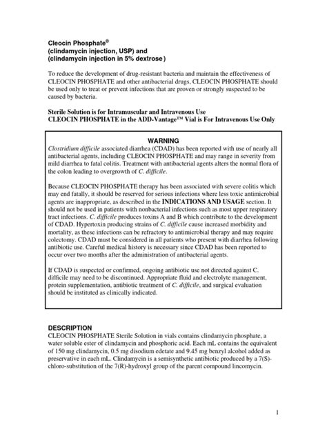 Clindamycin Injection Prescribing Information Pdf Intravenous Therapy Staphylococcus