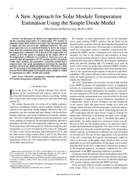 Pdf A New Approach For Solar Module Temperature Estimation Using The
