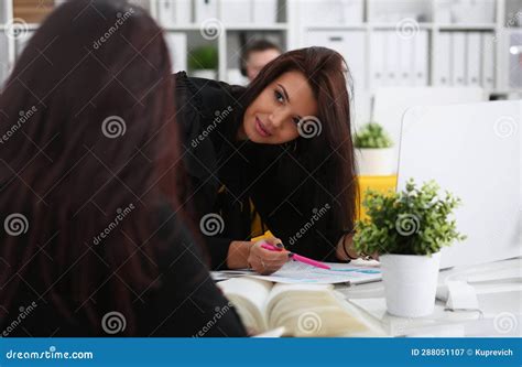 Smiling Woman Deliberate On Problem Portrait Stock Image Image Of