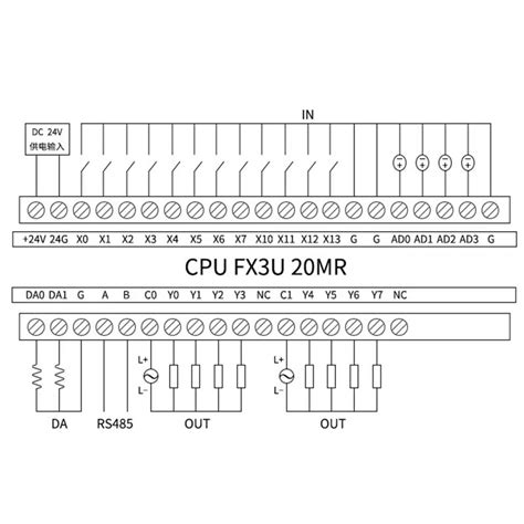 fx3u 14 20 24 32 40 60 mr mt 4ad 2da analog rs485 modbus relay