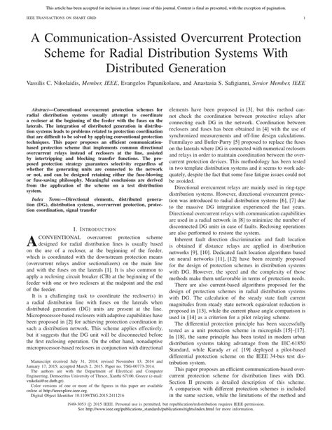 Pdf A Communication Assisted Overcurrent Protection Scheme For Radial Distribution Systems