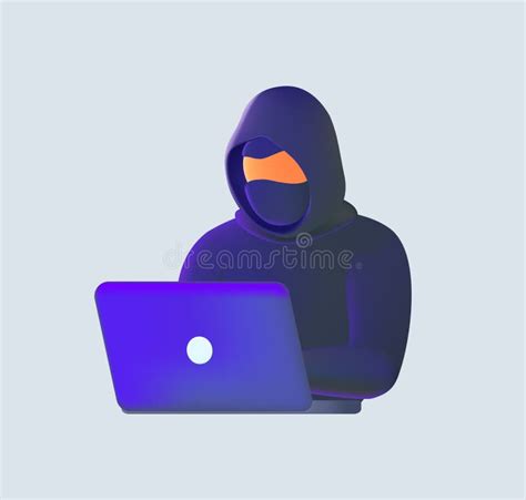 3d Hacker Cyber Criminal With Laptop Stealing User Personal Data
