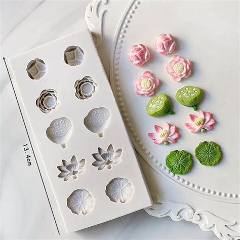Lotus Flowers And Leaves Silicone Mold Polymer Clay Mold Fondant