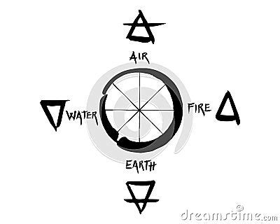 Four Elements Icons Line Triangle And Round Symbols Set Template Air